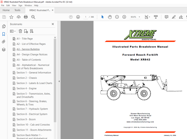 Xtreme XR842 Forward Reach Forklift Parts Breakdown Manual PDF ...