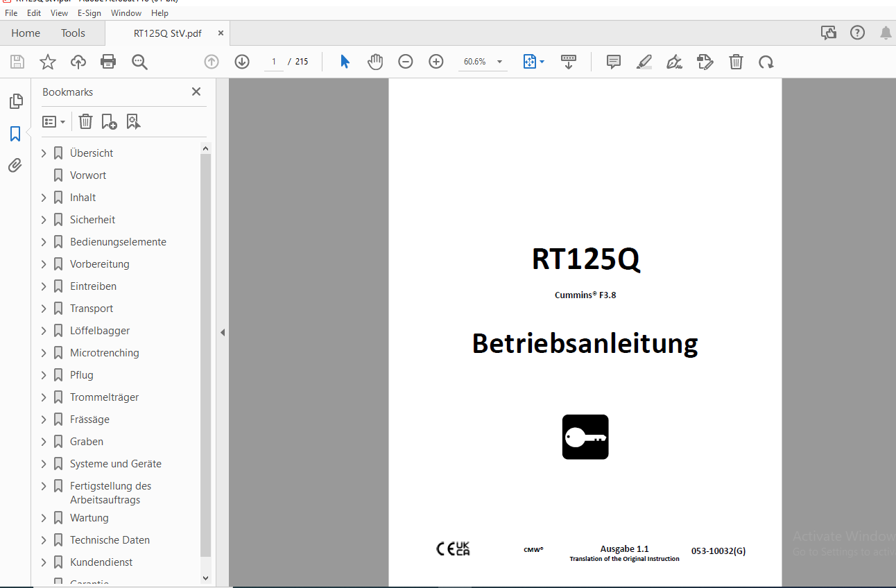 Ditch Witch RT125Q Cummins F3.8 Betriebsanleitung PDF