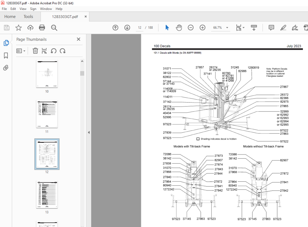 Genie AWP Super Series Parts Manual 1283303GT PDF