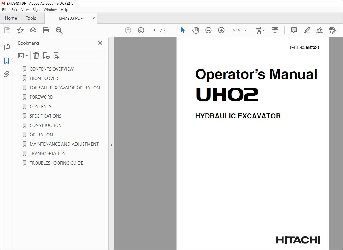 Hitachi UH02 Hydraulic Excavator Operator’s Manual – PDF DOWNLOAD ...