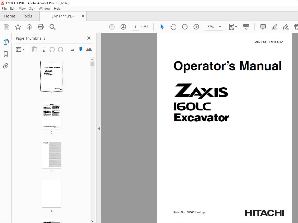 Hitachi ZAXIS 160LC Excavator Operator's Manual - PDF DOWNLOAD ...
