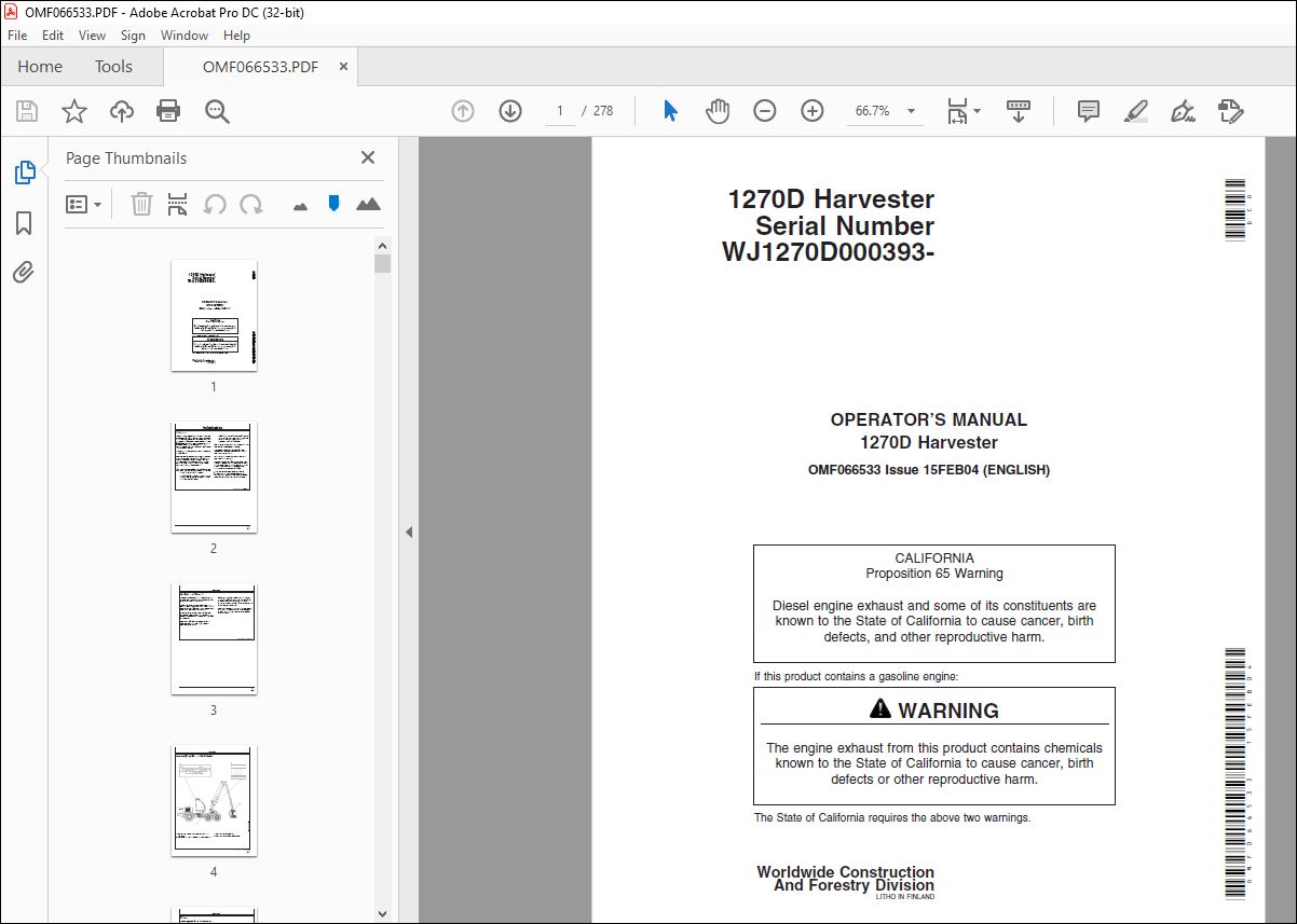 John Deere 1270D Harvester Operator's Manual - PDF DOWNLOAD ...