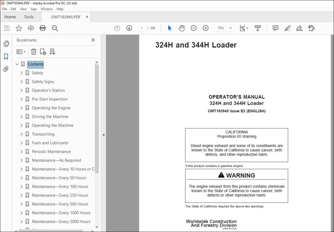 John Deere 324H & 344H Loader Operator's Manual - PDF DOWNLOAD ...