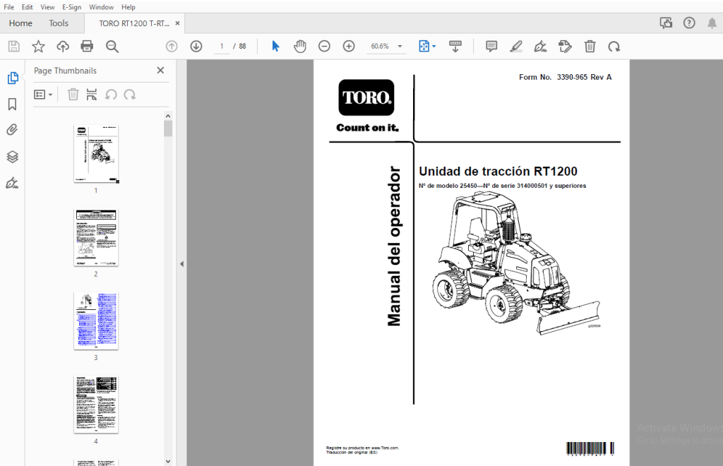 Toro Unidad de tracción RT1200 Manual del operador PDF