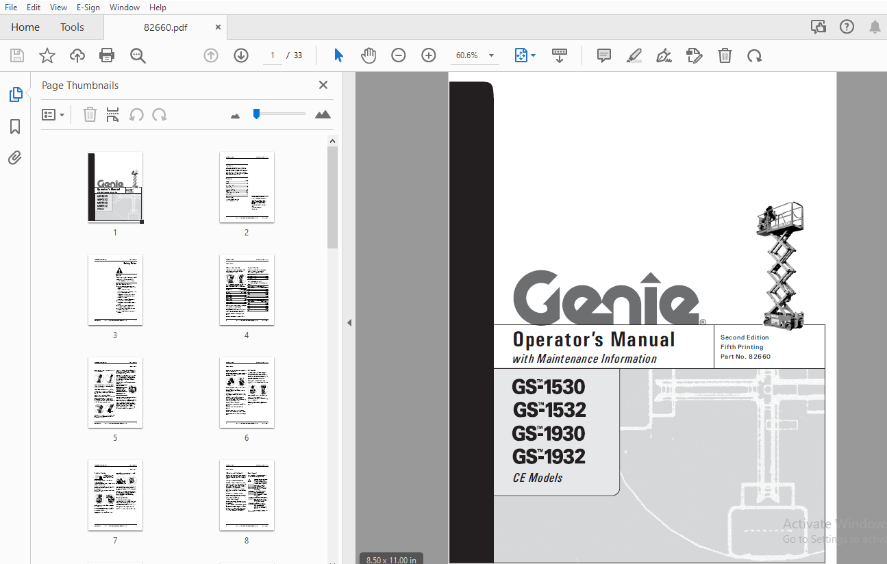 Genie GS-1530 GS-1532 GS-1930 GS-1932 CE Models Operator's Manual - PDF