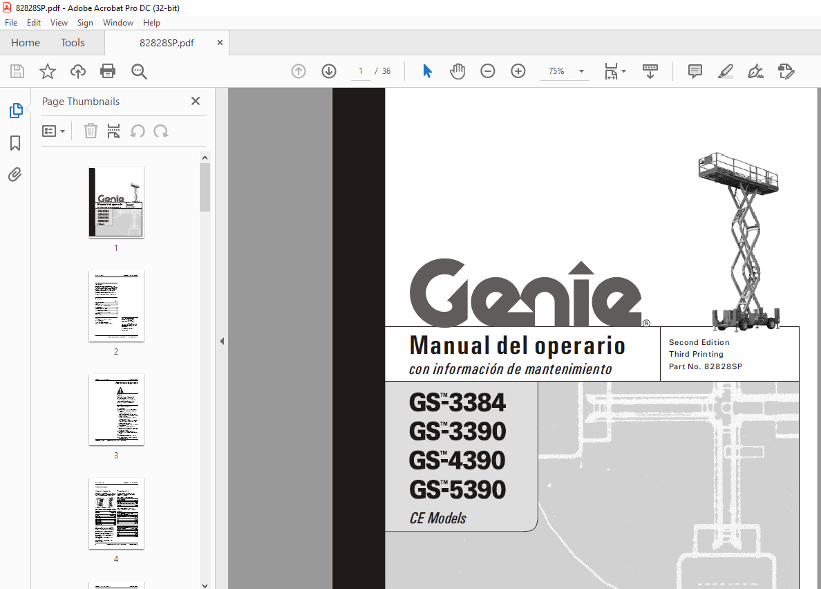Genie GS-3384 GS-3390 GS-4390 GS-5390 Manual del Operario 82828 PDF ...