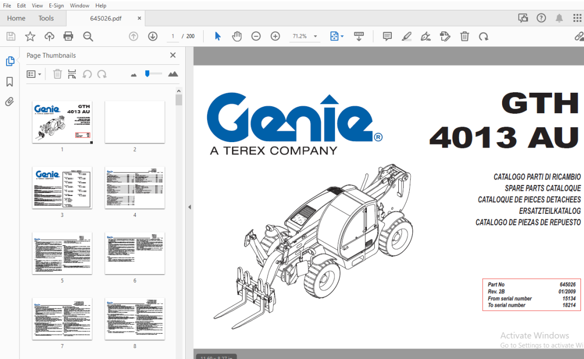 Genie GTH-4013 AU Spare Parts Manual 645026 – PDF DOWNLOAD ...