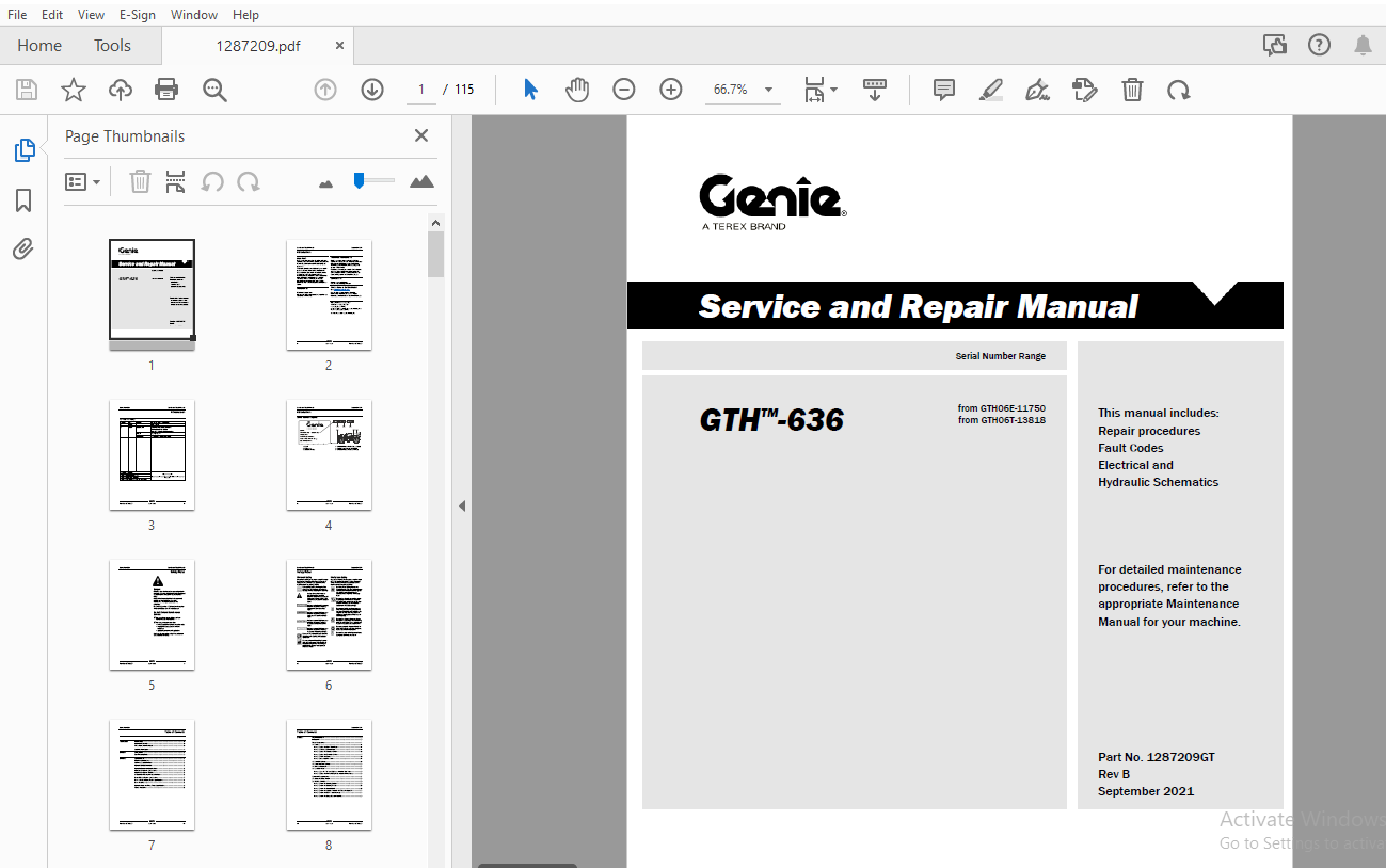 Genie GTH-636 Service and Repair Manual 1287209 - PDF DOWNLOAD