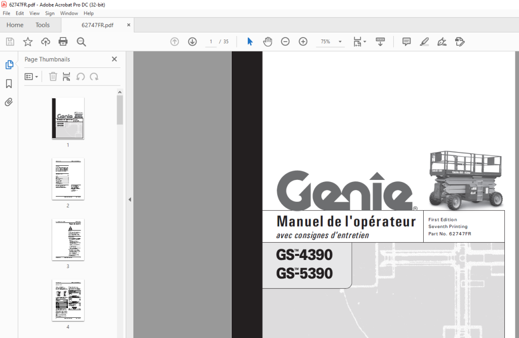 Genie Lift GS-4390 GS-5390 Manuel de l’opérateur 62747 PDF ...