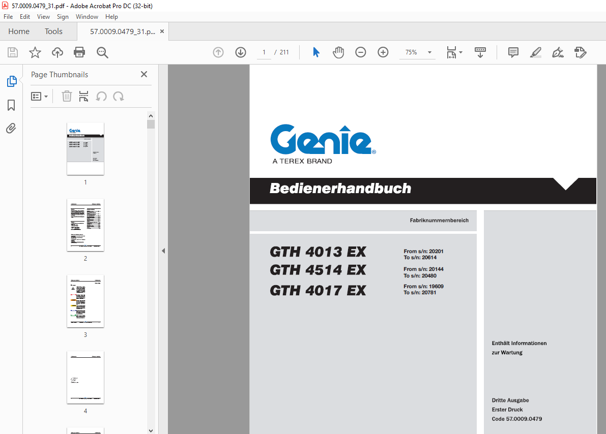Genie Lift GTH 4013 EX GTH 4514 EX GTH 4017 EX Bedienerhandbuch ...