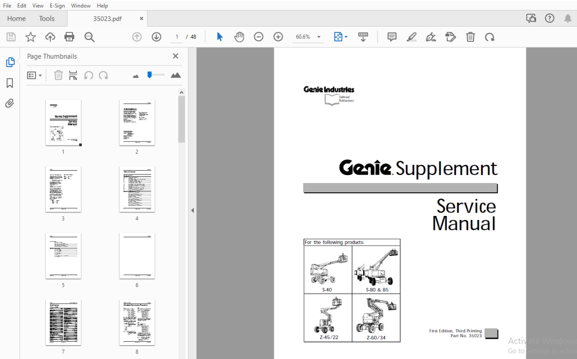 Genie S-40 S-80 & 85 Z-45/22 Z-60/34 Supplement Service Manual - PDF ...