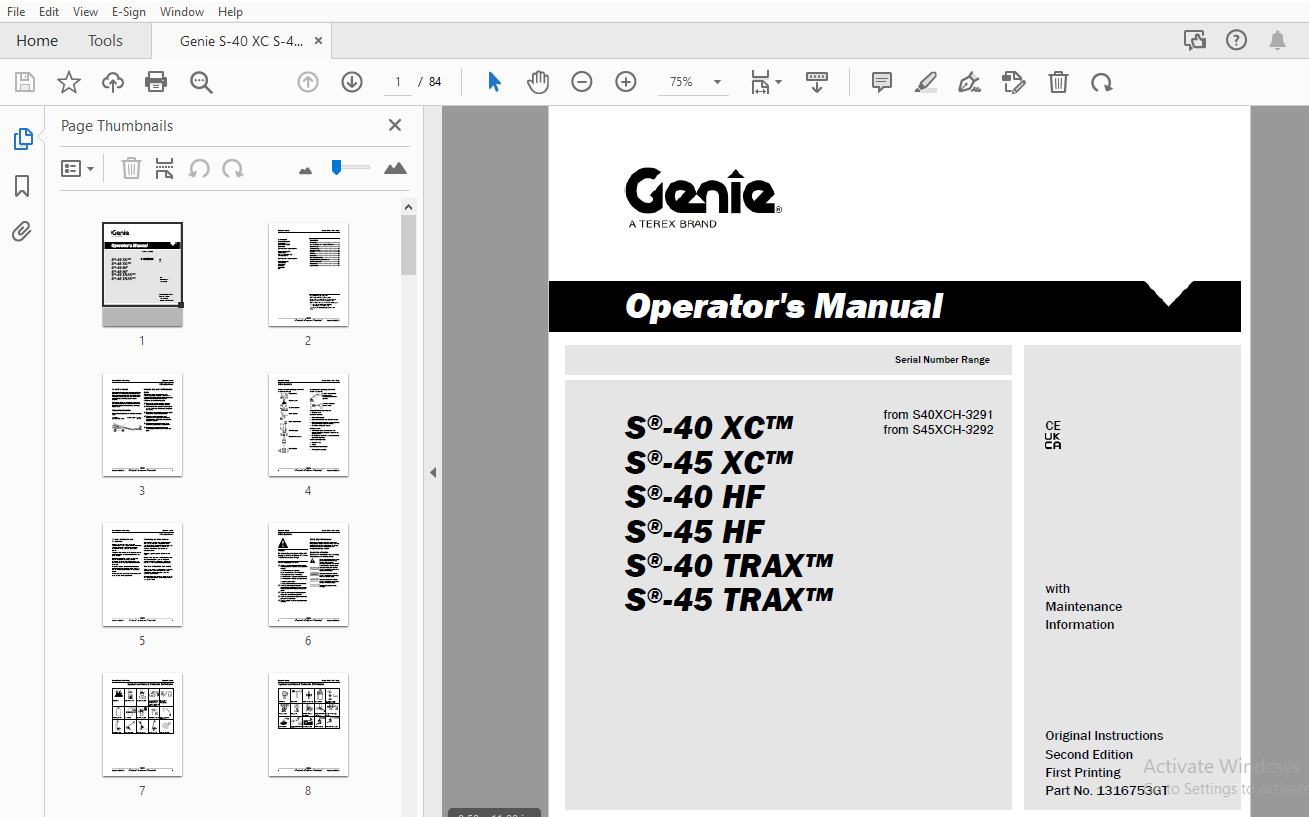 Genie S-40 XC S-45 XC S-40 HF S-45 HF S-40 Trax S-45 Trax Operator’s ...