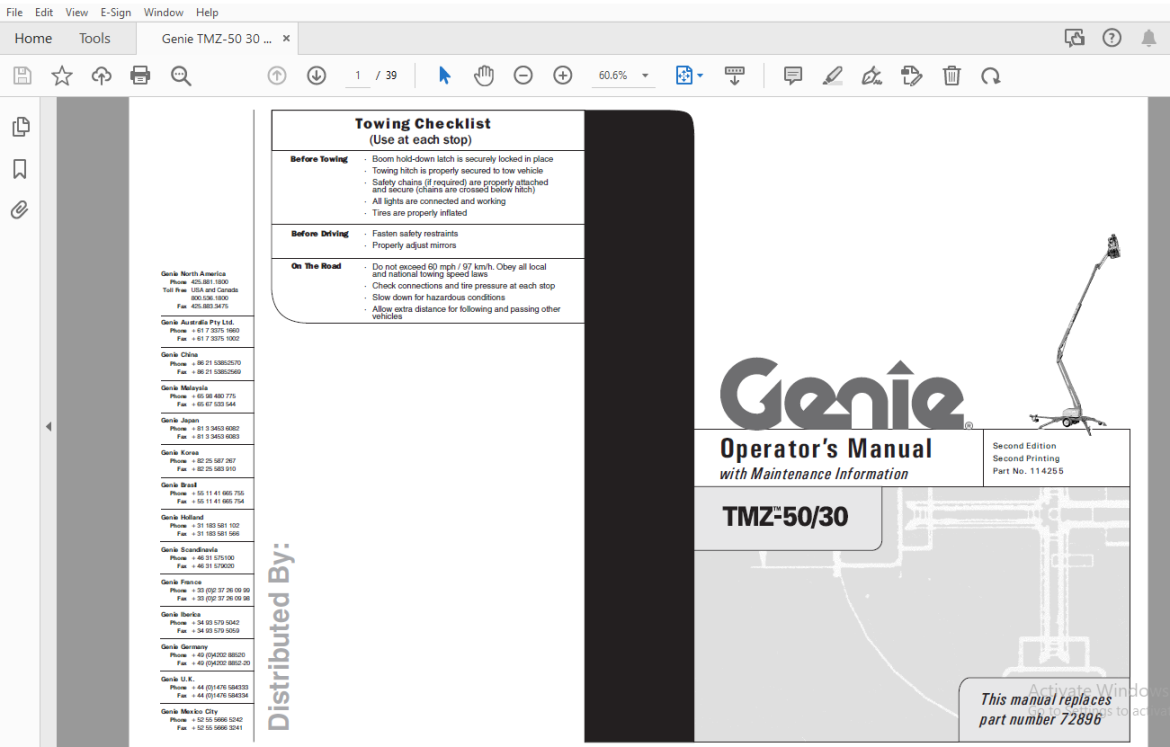 Genie TMZ-50/30 Operator's Manual 114255 - PDF DOWNLOAD