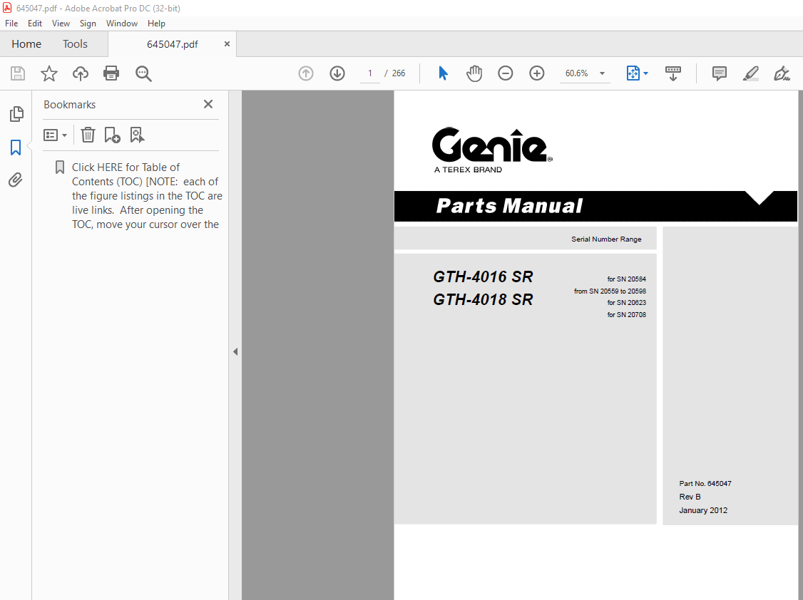 Genie Telehandlers GTH-4016 SR GTH-4018 SR Parts Manual 645047 - PDF ...