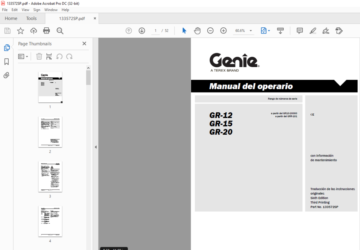 Genie lift GR-12 GR-15 GR-20 Manual del operario 133572 PDF ...