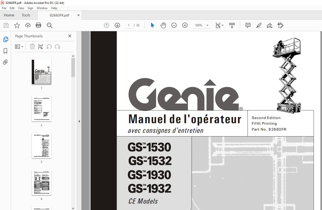 Genie lift GS-1530 GS-1532 GS-1930 GS-1932 Manuel de l`Operateur