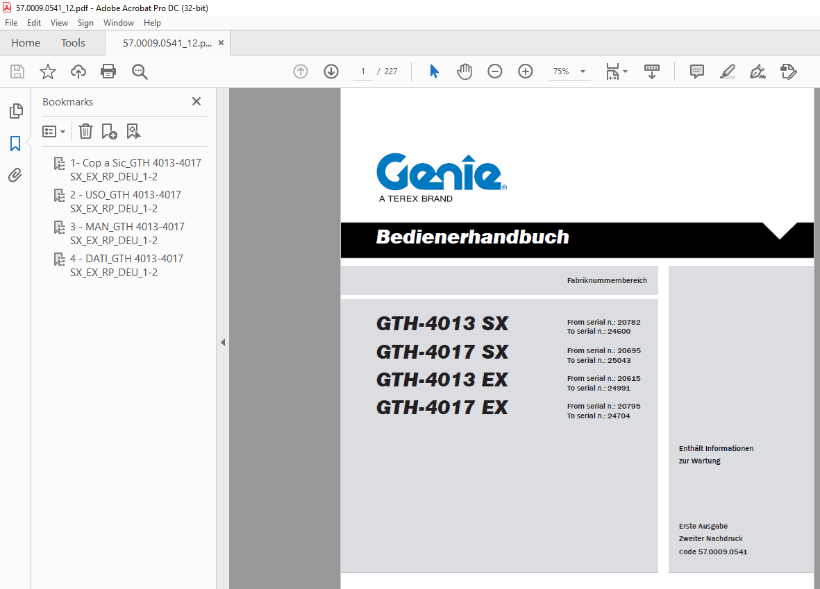 Genie lift GTH-4013 SX GTH-4017 SX GTH-4013 EX GTH-4017 EX ...