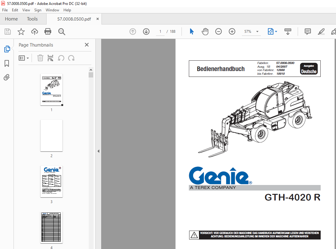 Genie lift GTH-4020 R Bedienerhandbuch - PDF DOWNLOAD (GERMAN ...