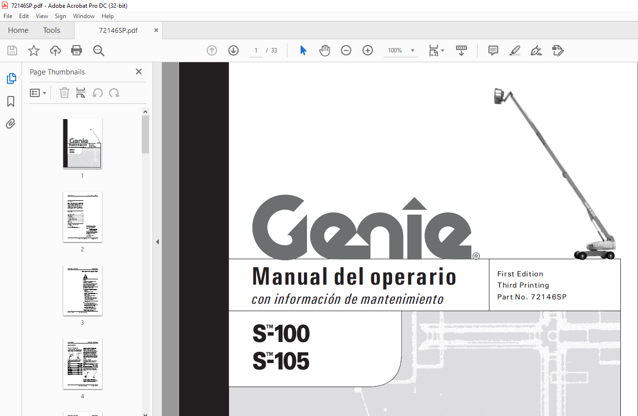 Genie lift S-100 S-105 Manual del Operario 72146 - PDF DOWNLOAD v