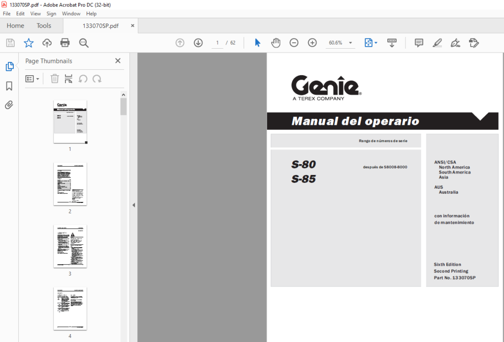 Genie lift S-60 TRAX S-65 TRAX Manual del operario - PDF DOWNLOAD ...