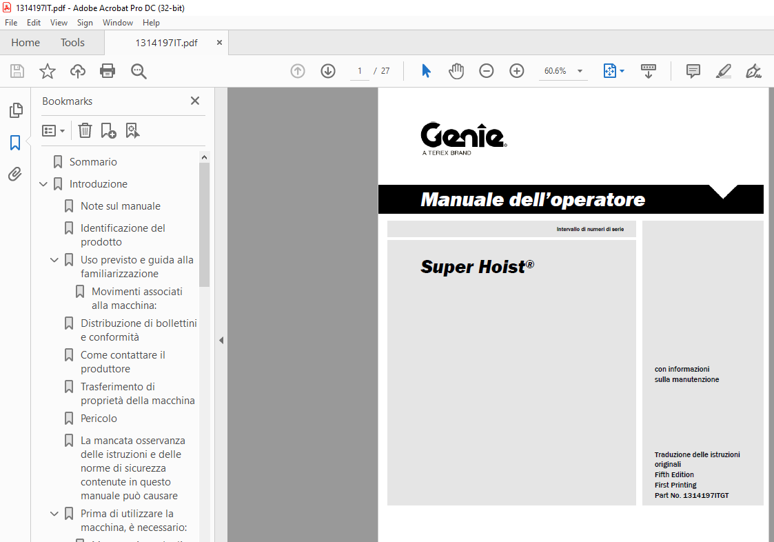 Genie lift Super Hoist Manuale dell’operatore 1314197 PDF