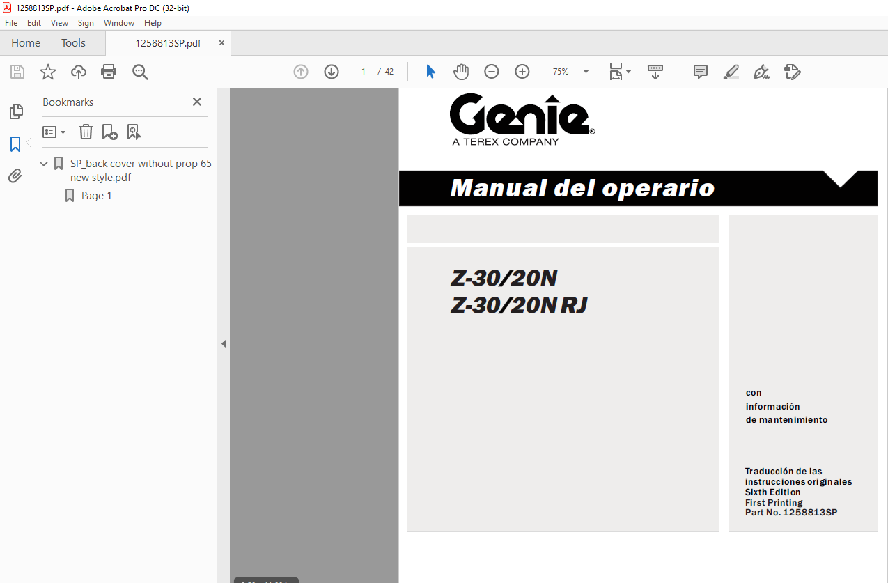 Genie lift Z-30/20N Z-30/20N RJ Manual del operario 1258813 PDF