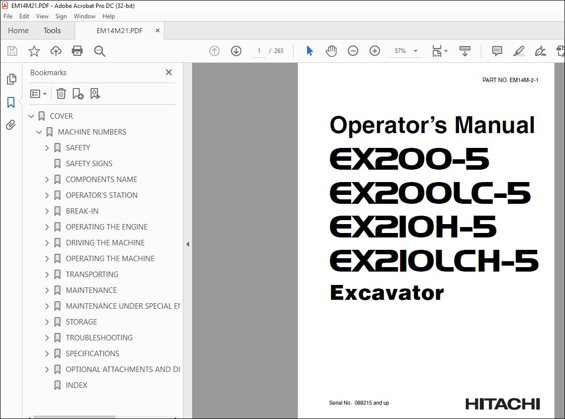 Hitachi EX200-5 EX200LC-5 EX210H-5 EX210LCH-5 Operator's Manual PDF ...