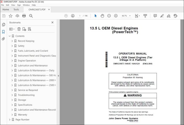John Deere 13.5 L OEM Diesel Engines Operator’s Manual PDF ...