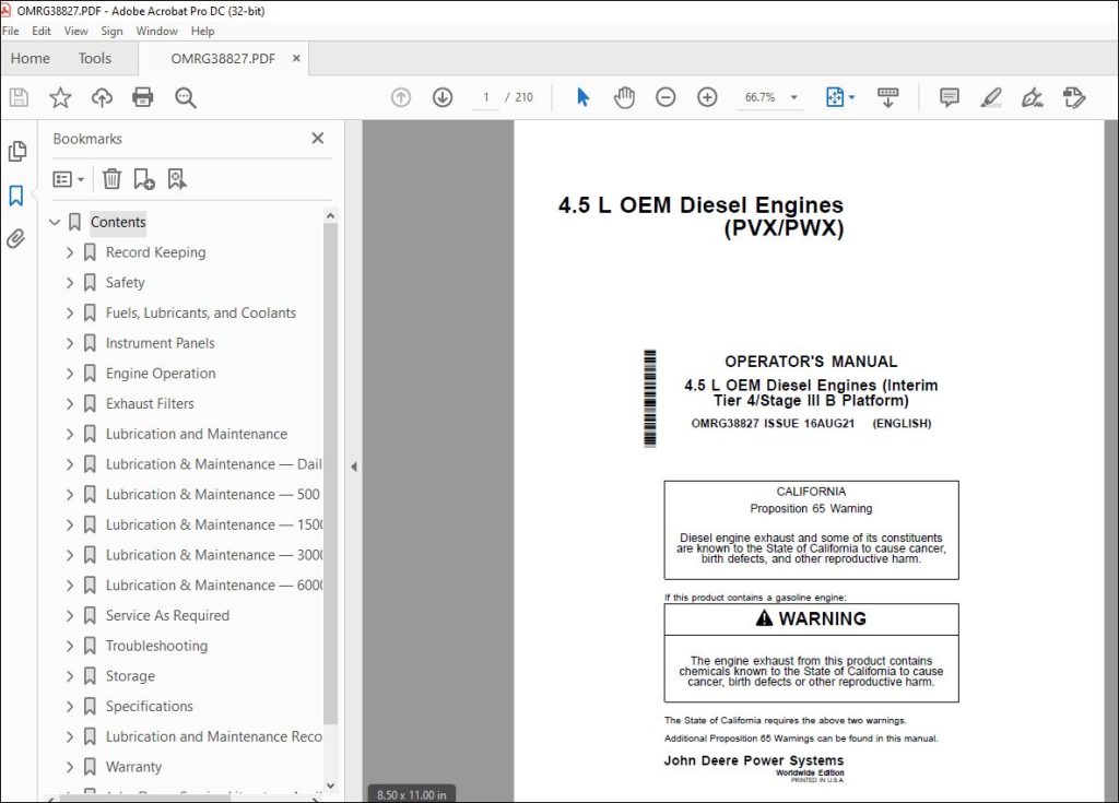 John Deere 4.5 L OEM Diesel Engines (PVX / PWX) Operator's Manual PDF ...
