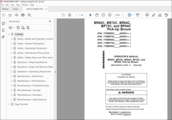 John Deere BR60C BR72C BR84C BP72C & BP84C Operator's Manual PDF ...