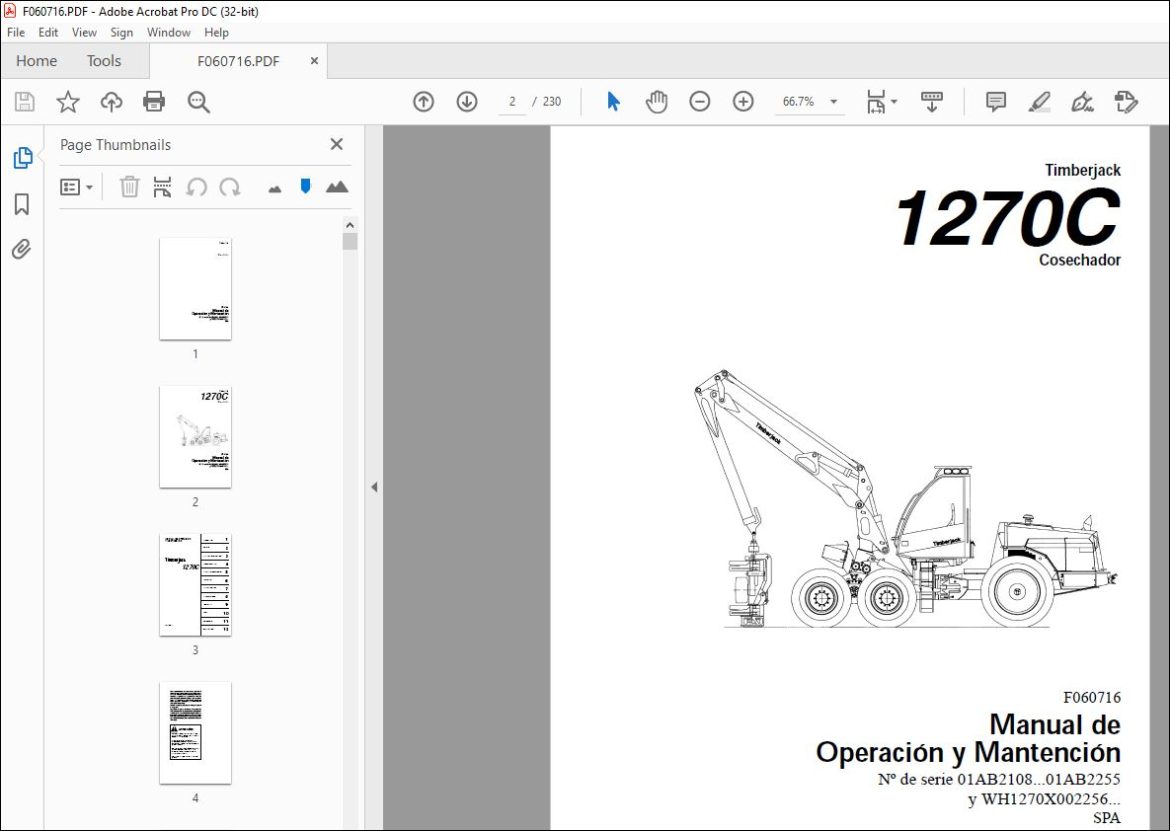 John Deere Timberjack 1270C Cosechador Manual de Operación F060716 PDF
