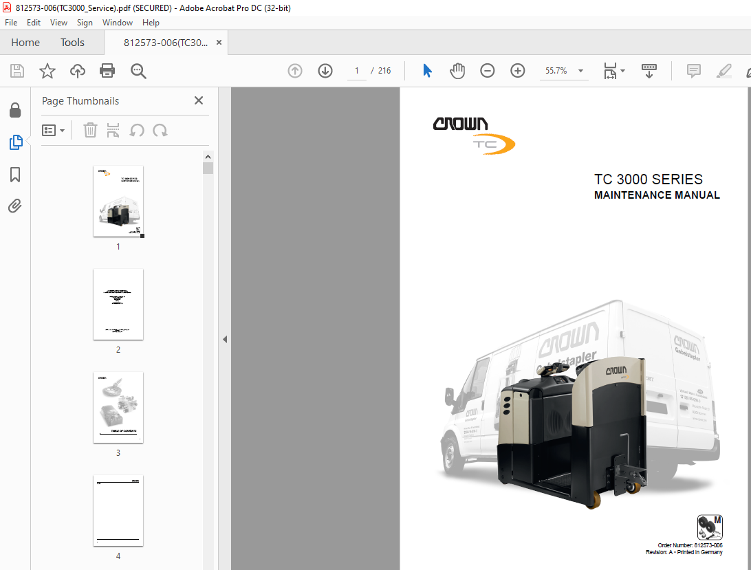 Crown Forklift TC3000 Series Maintenance Manual - PDF DOWNLOAD