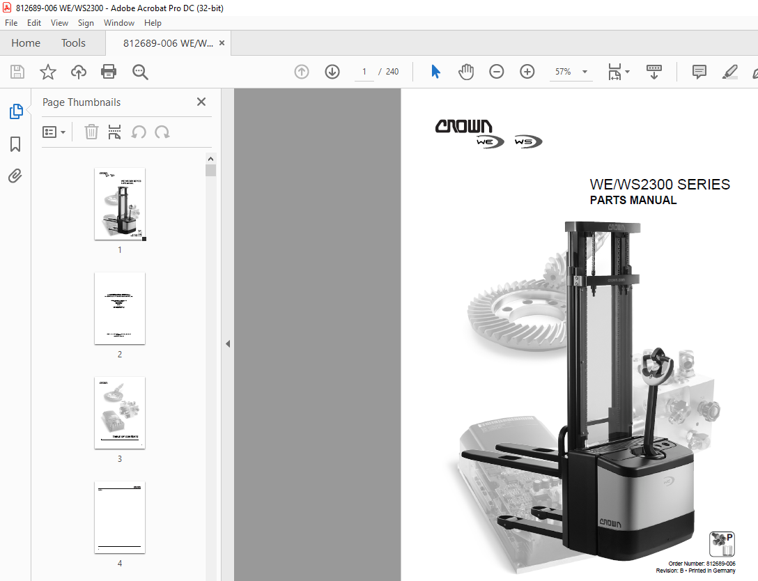Crown Forklift WE/WS2300 SERIES Parts Manual PDF