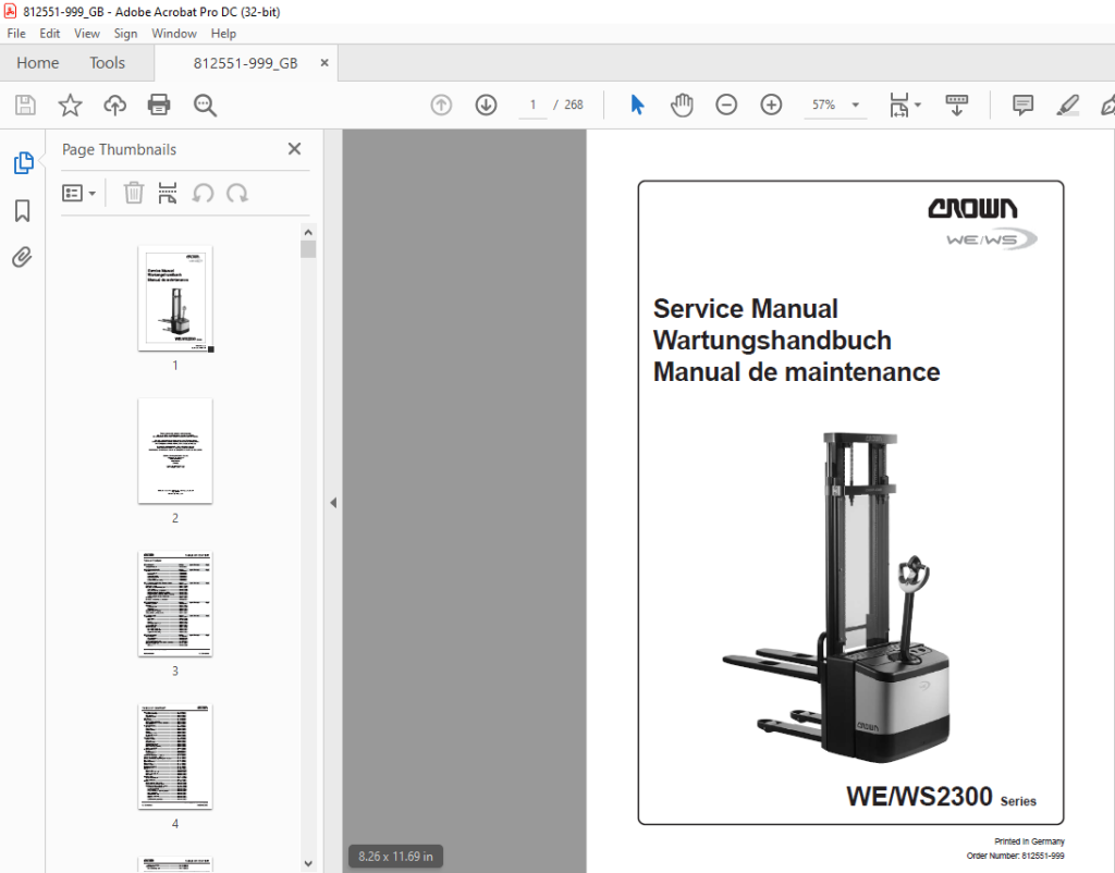 Crown Forklift WE/WS2300 Series Service Manual – PDF DOWNLOAD ...