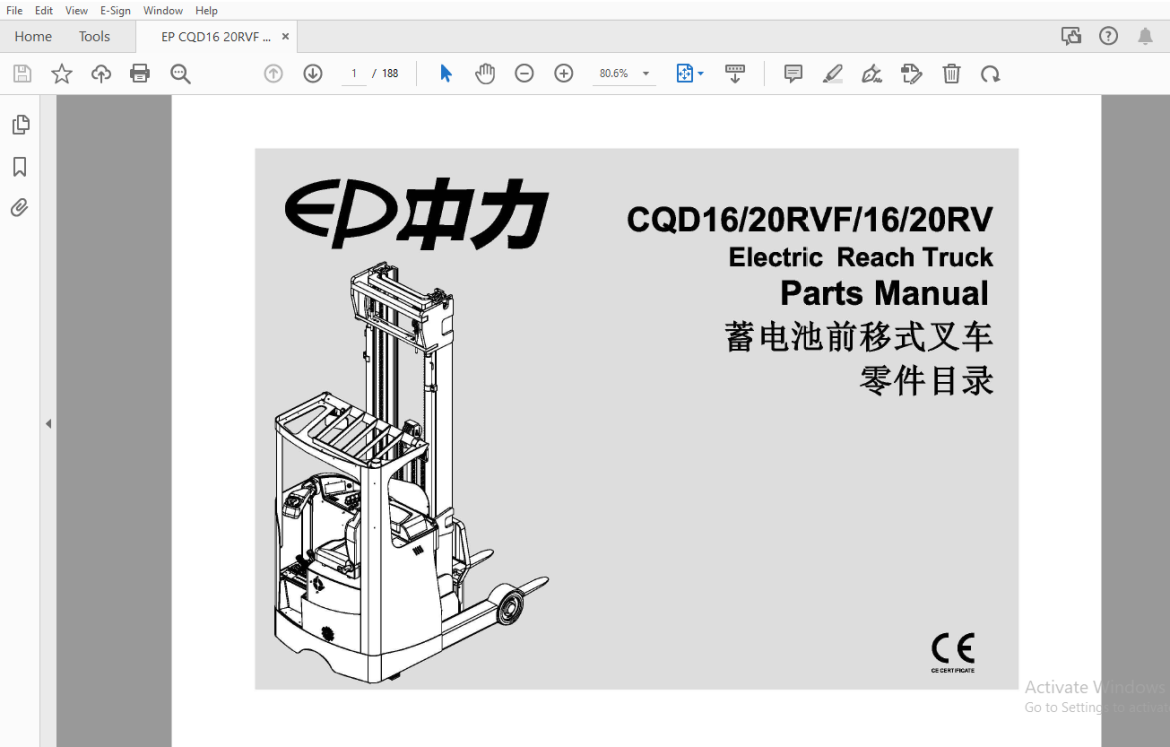 EP CQD16/20RVF/16/20RV Electric Reach Truck Parts Manual – PDF ...