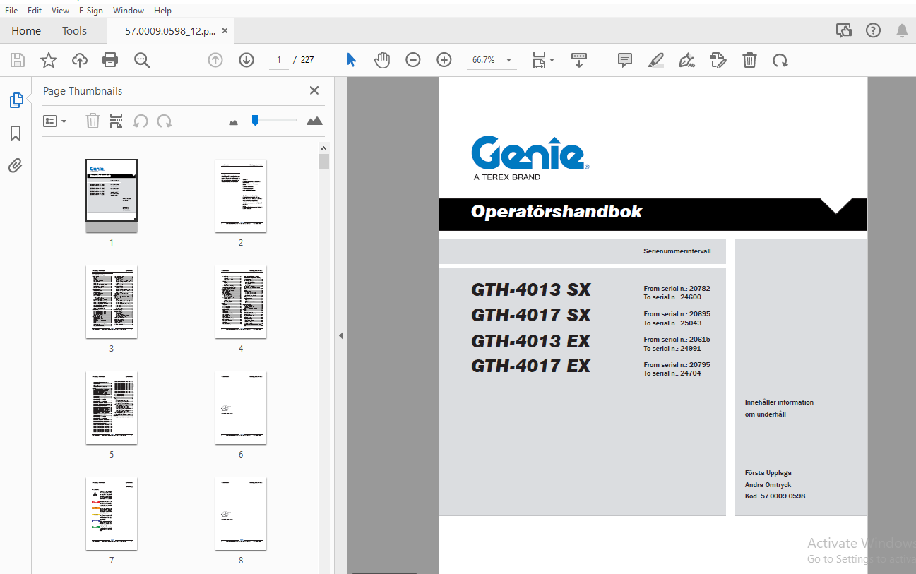 Genie GTH-4013 SX GTH-4017 SX GTH-4013 EX GTH-4017 EX Operatörshandbok ...