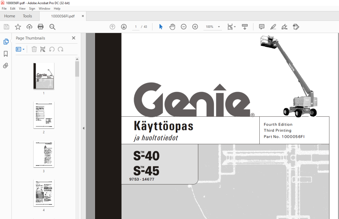 Genie Lift S-40 S-45 Käyttöopas 1000056 – PDF DOWNLOAD – HeyDownloads ...
