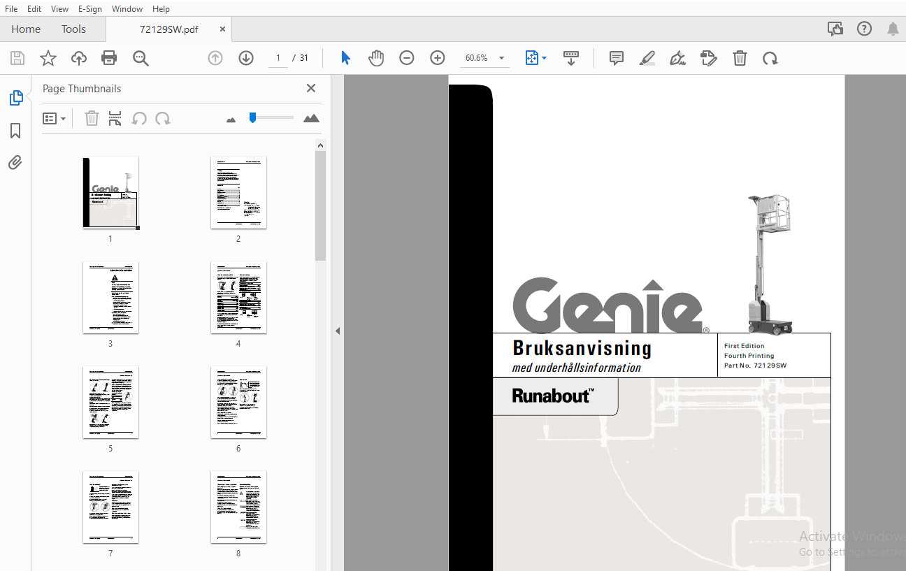 Genie Runabout Bruksanvisning med underhållsinformation 72129SW - PDF ...