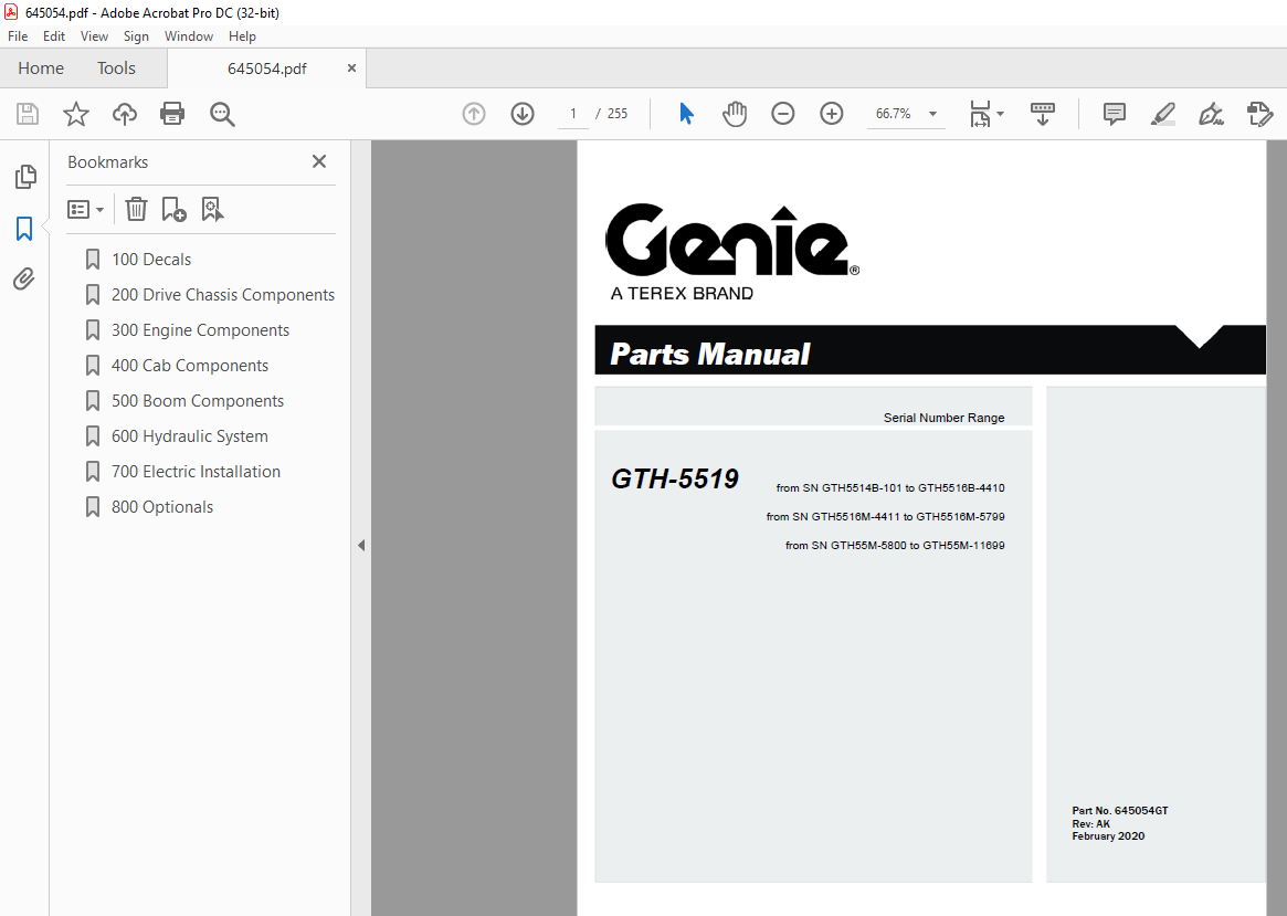 Genie Telehandler GTH-5519 Parts Manual 645054 - PDF DOWNLOAD