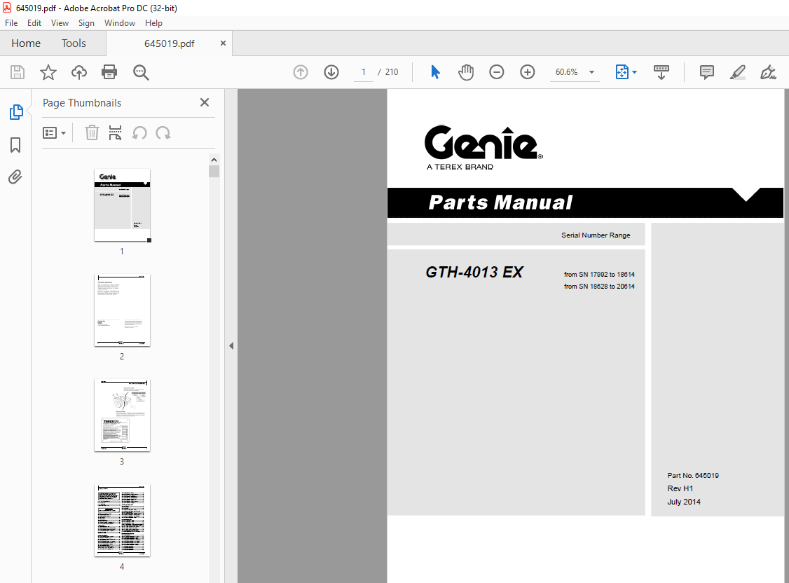 Genie Telehandlers GTH-4013 EX Parts Manual 645019 – PDF DOWNLOAD ...