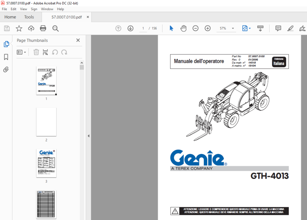 Genie lift GTH-4013 Manuale dell'operatore - PDF DOWNLOAD (Italian ...