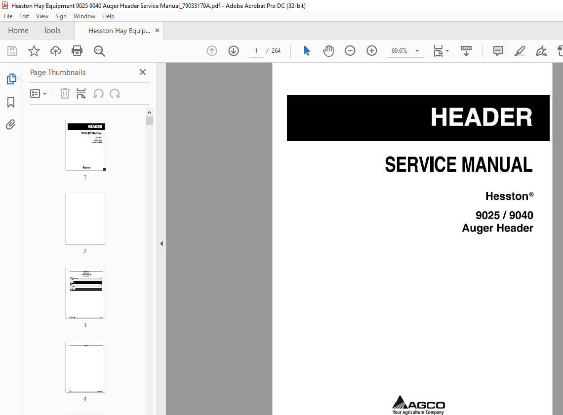 Hesston 9025/9040 Auger Header Service Manual 79033179A - HeyDownloads ...
