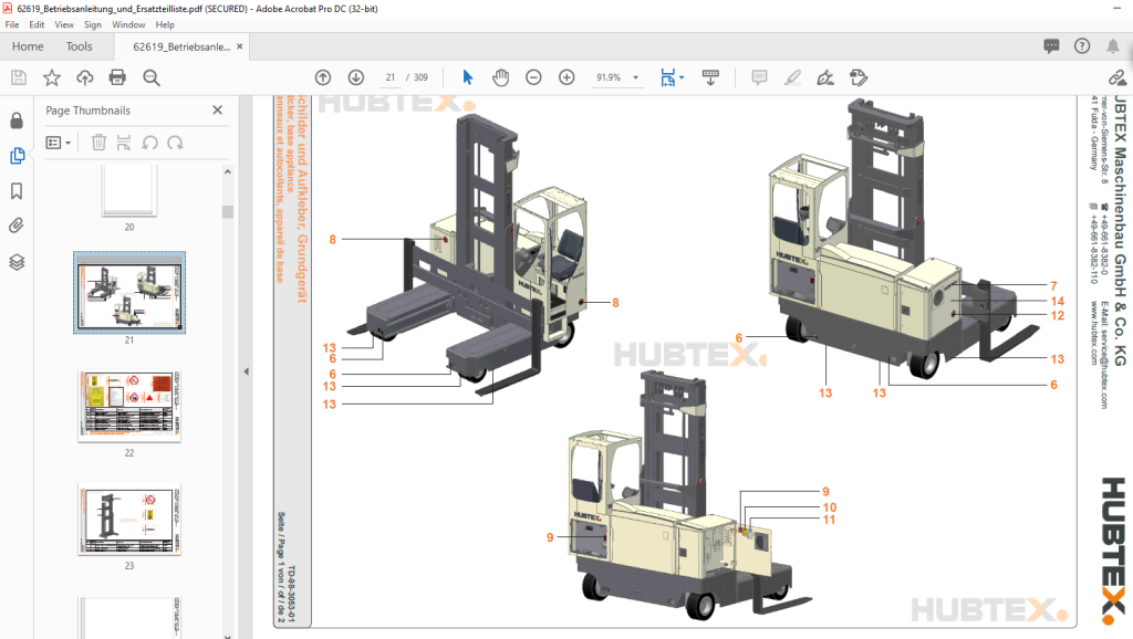 Hubtex Forklift MD30 Betriebsanleitung_und_Ersatzteillisten Manual ...