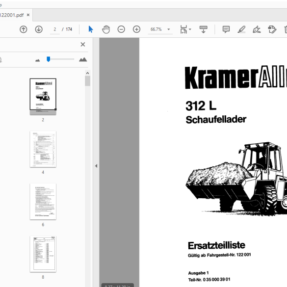 Kramer Allrad 312 SL/SLx Wheel loader Parts Manual 31230 - PDF
