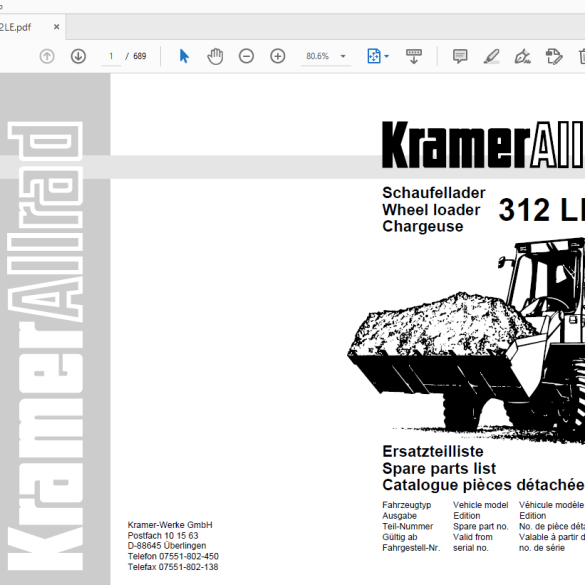 Kramer Allrad 512 SL/SLx Wheel loader Parts Manual – PDF DOWNLOAD ...