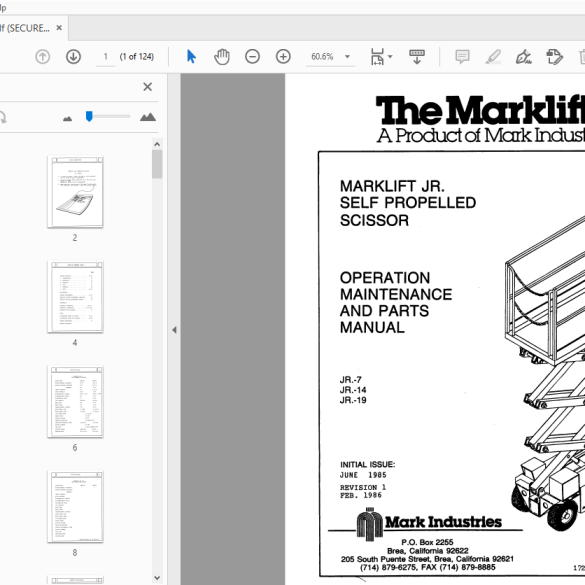 MARKLIFT 41KB SELF-PROPELLED KNUCKLEBOOM OPERATION & PARTS MANUAL - PDF