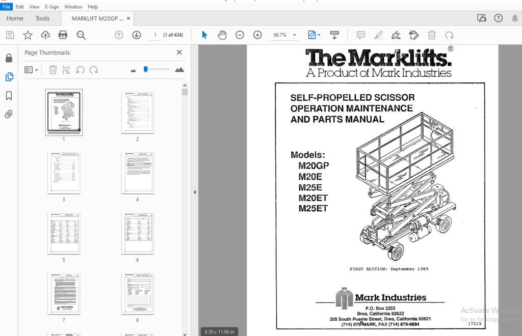 MARKLIFT M20GP M20E M25E M20ET M25ET SELF-PROPELLED OPERATION & PARTS ...