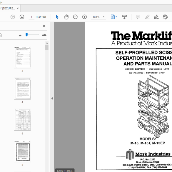 MARKLIFT MODEL:J20NEP SELF-PROPELLED SCISSOR OPERATION & PARTS MANUAL - PDF