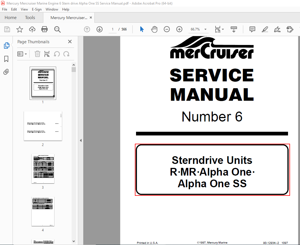 Mercury Mercruiser No 6 Unit R.MR Alpha One SS Service Manual PDF ...