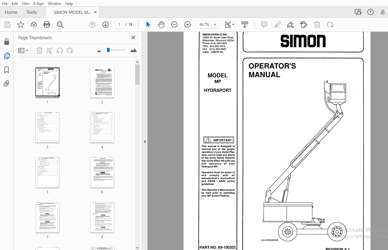 SIMON MODEL MP HYDRAPORT OPERATOR'S MANUAL 89-100202 - PDF DOWNLOAD ...
